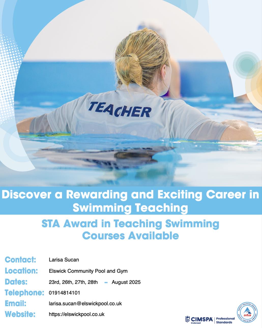 STA Swimming Teaching Level 2 Course - Elswick Pool and Gym